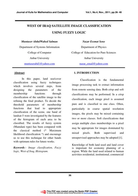 pdf west of iraq satellite image classification using fuzzy logic