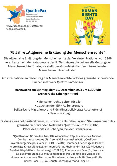 75 Jahre Allgemeine Erklärung der Menschenrechte Mahnwache in
