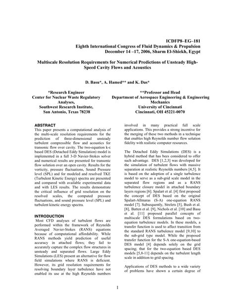 pdf multiscale resolution requirements for numerical predictions of unsteady high speed cavity