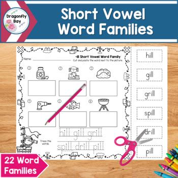 Short Vowel Word Families Blend Cut And Paste Phonics Printable Worksheets