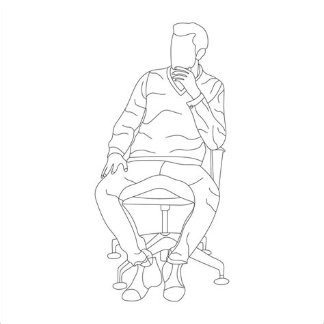 Man Sitting On A Chair Line Art With White Background Illustration