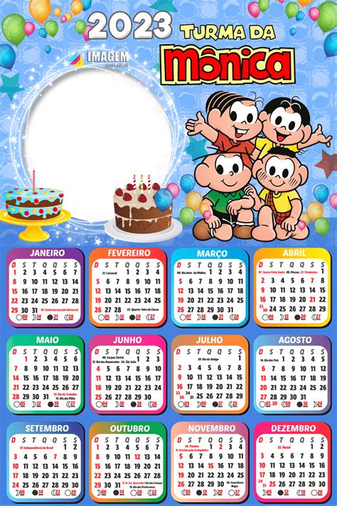 Calendário 2023 Aniversário Turma da Mônica Moldura PNG Fotos Imagem
