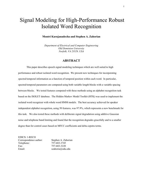 pdf signal modeling for high performance robust isolated word recognition