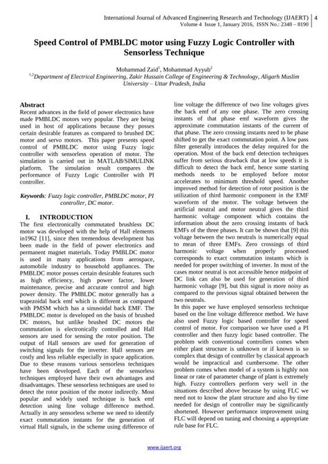 pdf speed control of pmbldc motor using fuzzy logic · pdf filespeed control of pmbldc motor