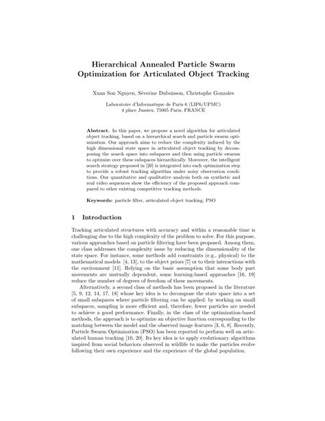 pdf hierarchical annealed particle swarm optimization for articulated object tracking