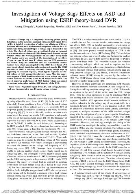 pdf investigation of voltage sags effects on asd and mitigation using esrf theory based dvr