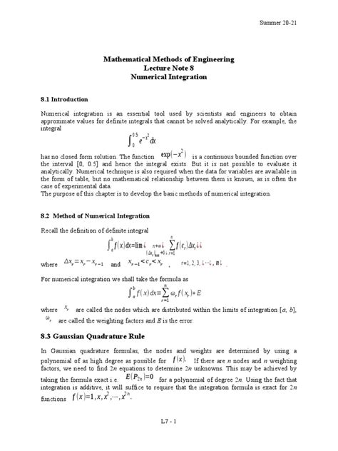 a concise overview of numerical integration techniques gaussian quadrature newton cotes