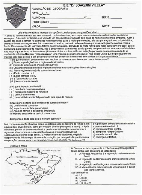 Educa X Prova De Geografia 5 Ano