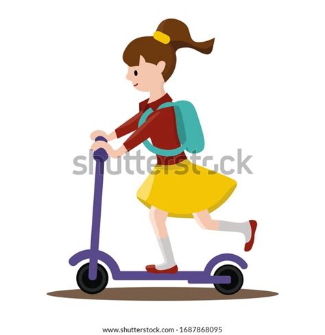School Girl Riding Kick Scooter Vector Stock Vector Royalty Free 1687868095 Shutterstock