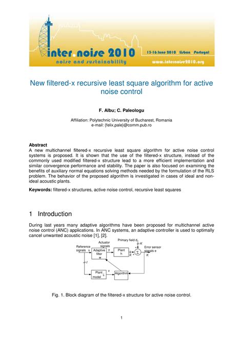 pdf new filtered x recursive least square algorithm for active noise control