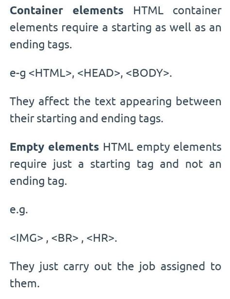 Difference Between Container And Empty Elements Of Html Brainly In