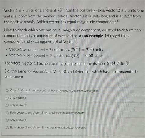 solved vector 1 is 7 units long and is at 70∘ from the