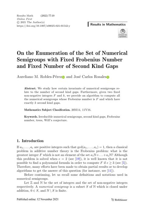 pdf on the enumeration of the set of numerical semigroups with fixed frobenius number and