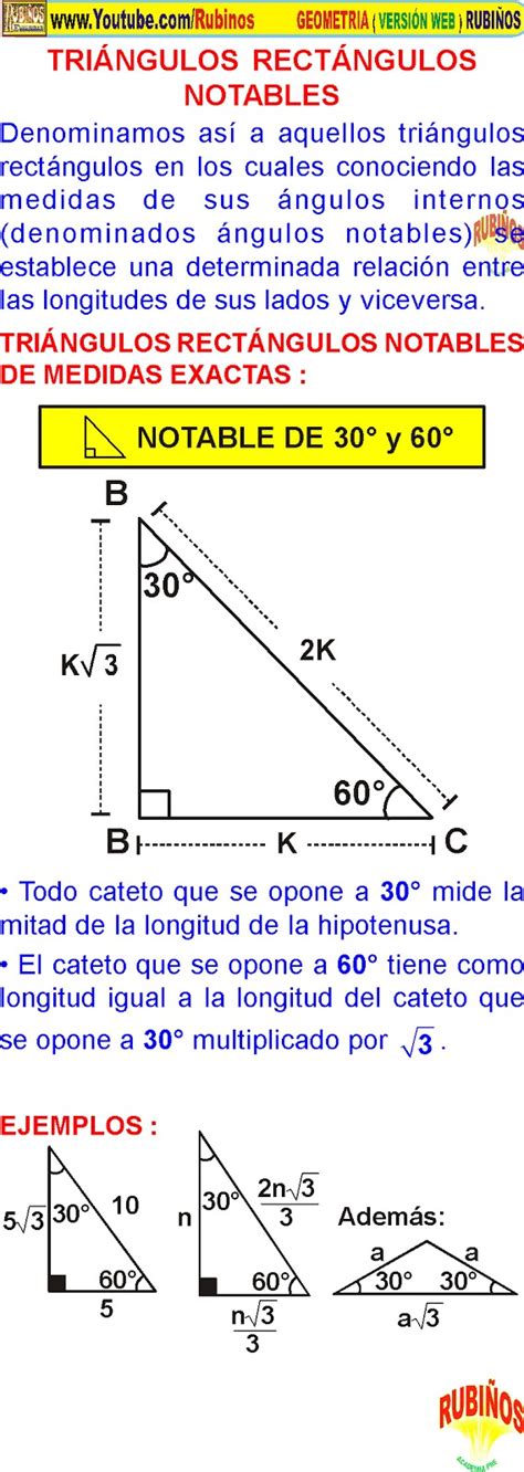 TRIÁNGULOS RECTÁNGULOS NOTABLES EJEMPLOS Y EJERCICIOS RESUELTOS