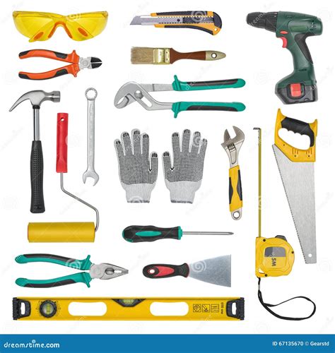 Set Of Construction Tools Isolated On A White Background Level Saw