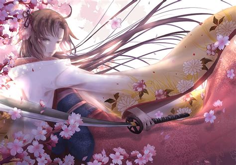 HD Wallpaper Kara No Kyoukai Ryougi Shiki Katana Kimono Long Hair