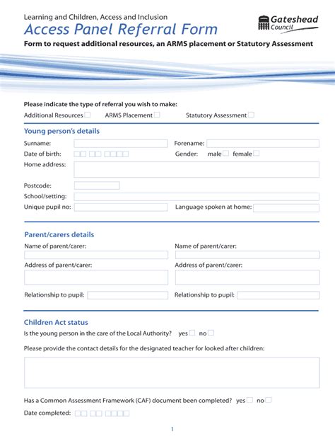 Fillable Online Gateshead Gov Access Panel Form Fax Email Print PdfFiller