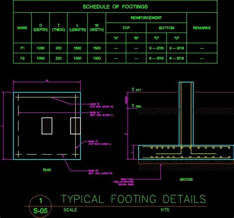 Cad Rcc Raft Foundation Footing 2d View Structural Blocks