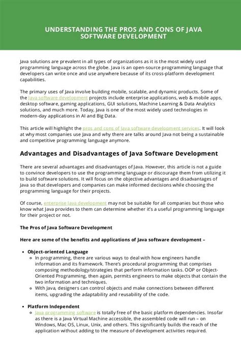 understanding the pros and cons of java software development
