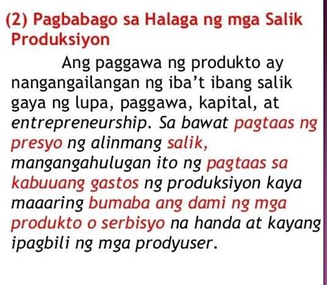 Halimbawa Ng Pagbabago Sa Halaga Ng Mga Salik Sa Produksyon Brainly Ph