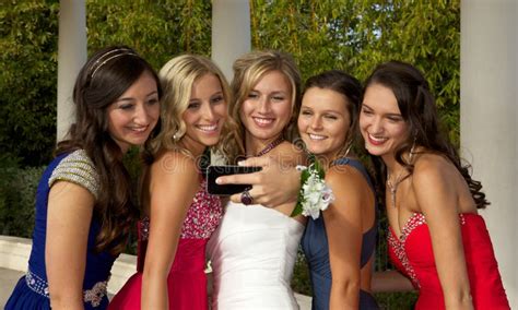 A Group Of Teenage Prom Girls Taking A Selfie Stock Image Image Of