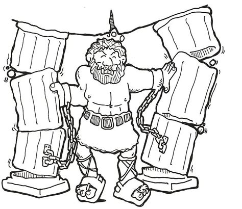 Samson Pushing Down Pillars Coloring Page Free Printable Coloring