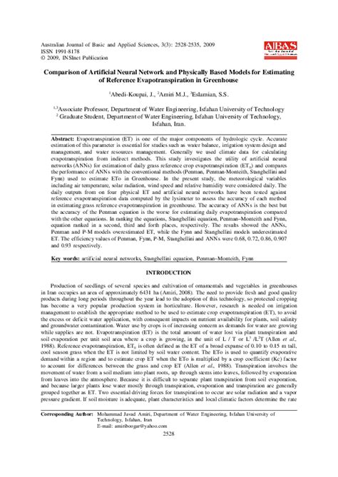 pdf comparison of artificial neural network and physically based models for estimating of