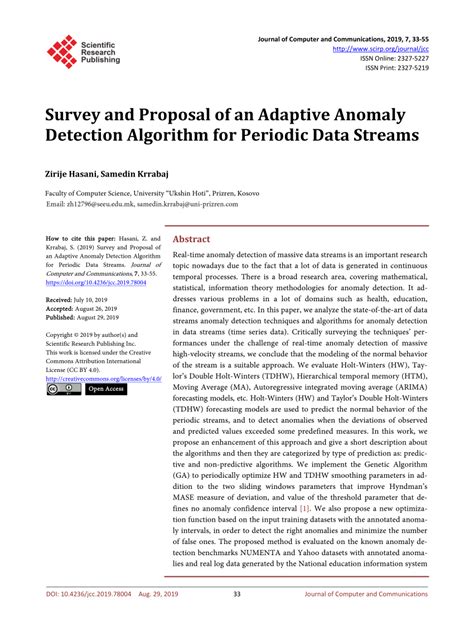 pdf survey and proposal of an adaptive anomaly detection algorithm for periodic data streams