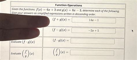 solved function operationsgiven the functions f x 6x 2