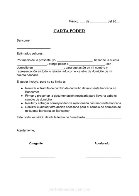 Carta Poder Para Cambio De Domicilio Bancomer Ejemplos