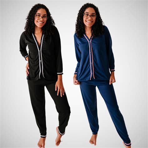 Pijama Feminino Longo de Botão Amamentação Pijama Gestante Pijama