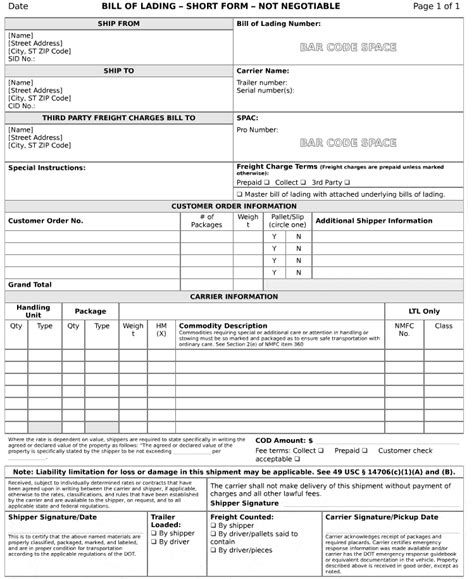 Bill Of Lading Templates Word Excel Formats