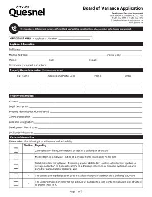 Fillable Online Development Variance Application City Of Quesnel Fax
