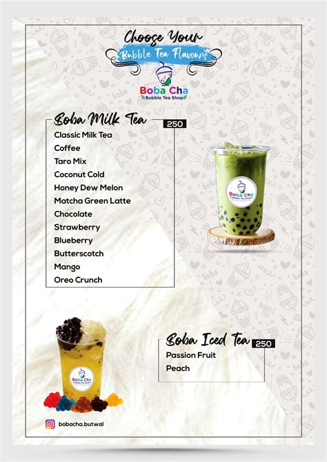 Delicious Boba Cha Bubble Tea Menu Design