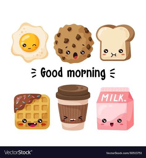 Kawaii Breakfast Characters Royalty Free Vector Image
