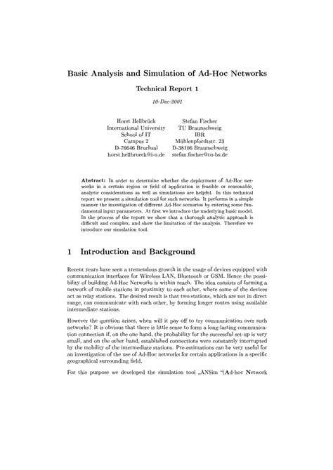 pdf basic analysis and simulation of ad hoc networks