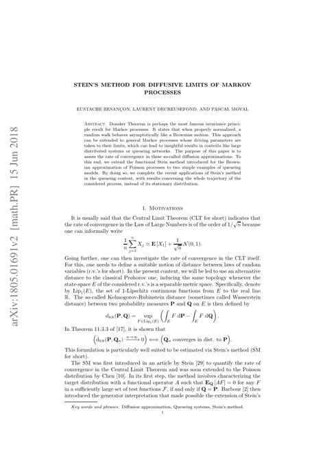 pdf stein s method for diffusive limit of markov processes