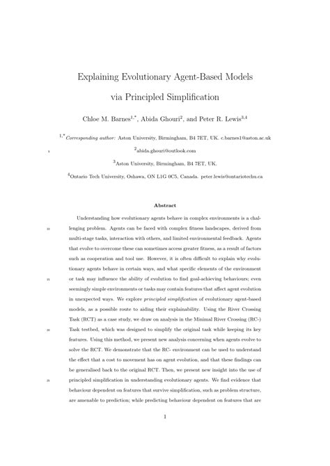 pdf explaining evolutionary agent based models via principled simplification