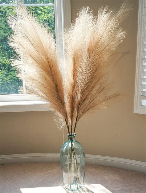 Faux Pampas Grass Large 3 Stems 45 Beige Pampas Grass Décor Tall