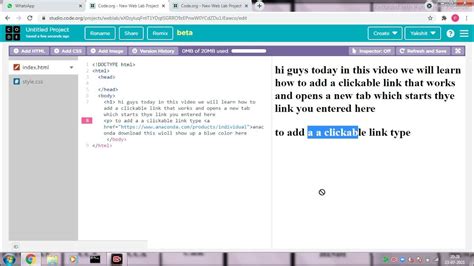 how to add a clickable link in html code weblab youtube