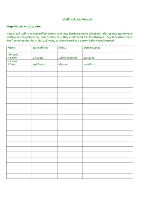 Employee Illness Log Template