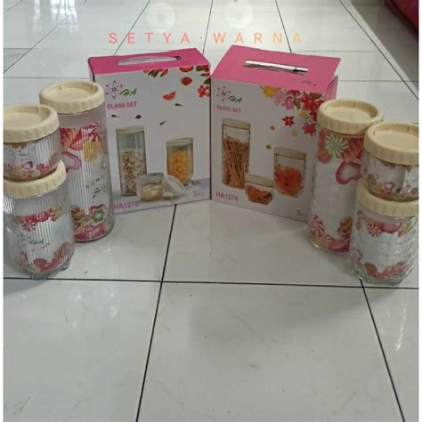 Jual COD Toples Lebaran Toples Kaca Diamond Canister Glass Set 3in1
