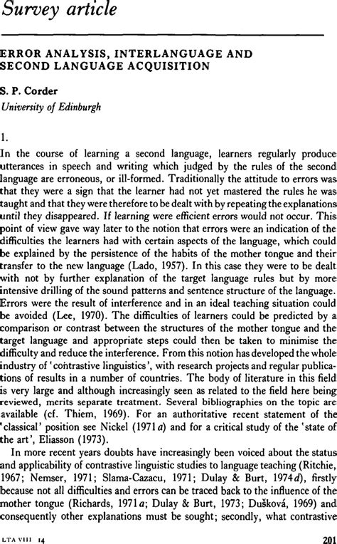 error analysis interlanguage and second language acquisition language teaching cambridge core