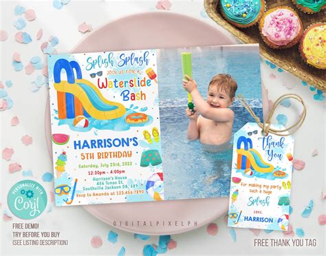 Waterslide Birthday Invitation Waterslide Birthday Invite Waterslide