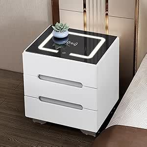 TUKAILAi Bedside Table With 3 Color LED Lights Bedside Table With