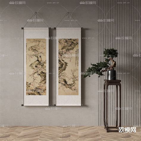 新中式卷轴画 装饰画 水墨画3d模型下载id140191223dmax免费模型 欧模网
