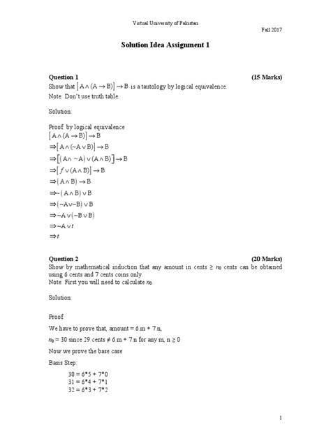 solution idea assignment 1 15 marks pdf recurrence relation mathematical proof
