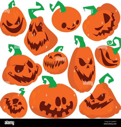 Halloween Pumpkin Vector 11 Icons Set Emotion Variation Simple Flat