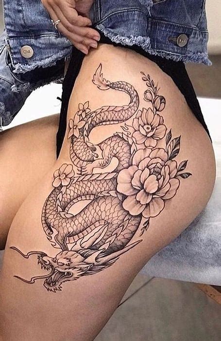 Side Thigh Dragon Tattoos