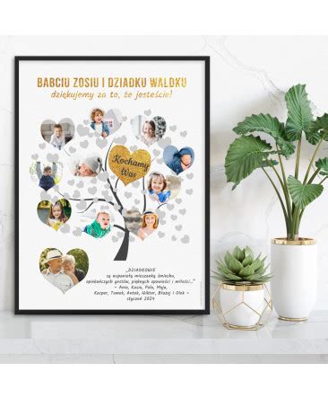 Drzewo złote ze zdjęciami Plakat dla babci i dziadka